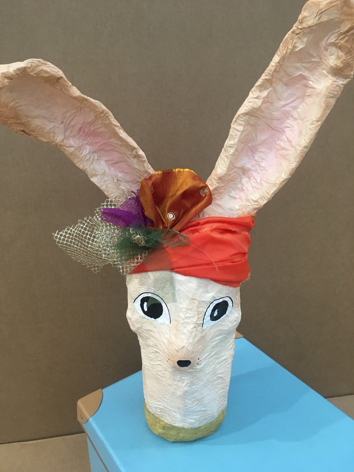 Paper mache bunny figurine. | Etsy