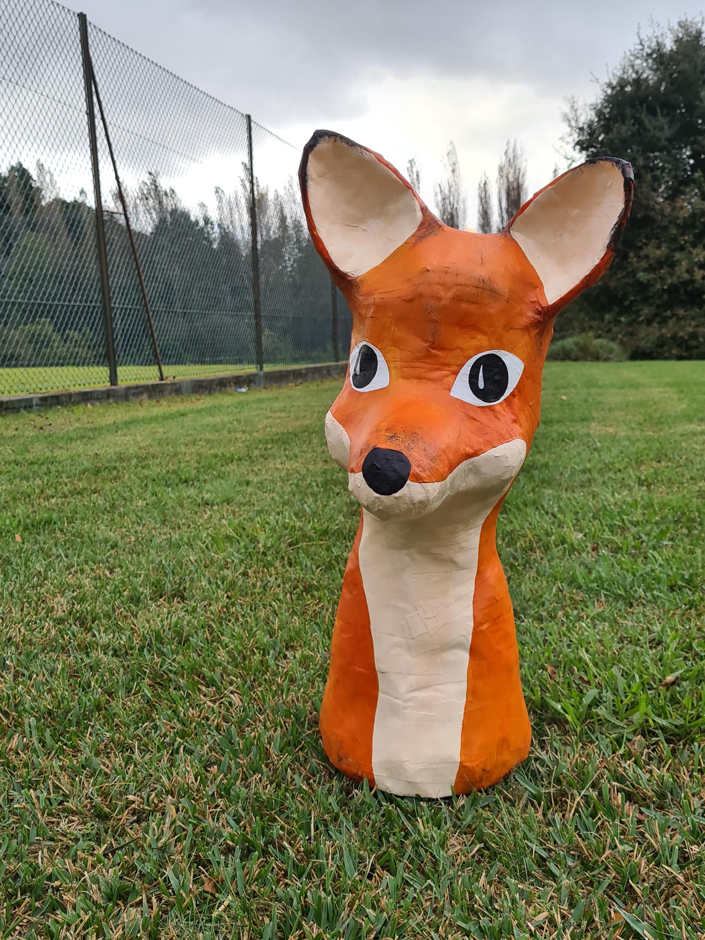 Paper-mache Fox Head Totem, Big Franklin. Large Paper Sculpture ...