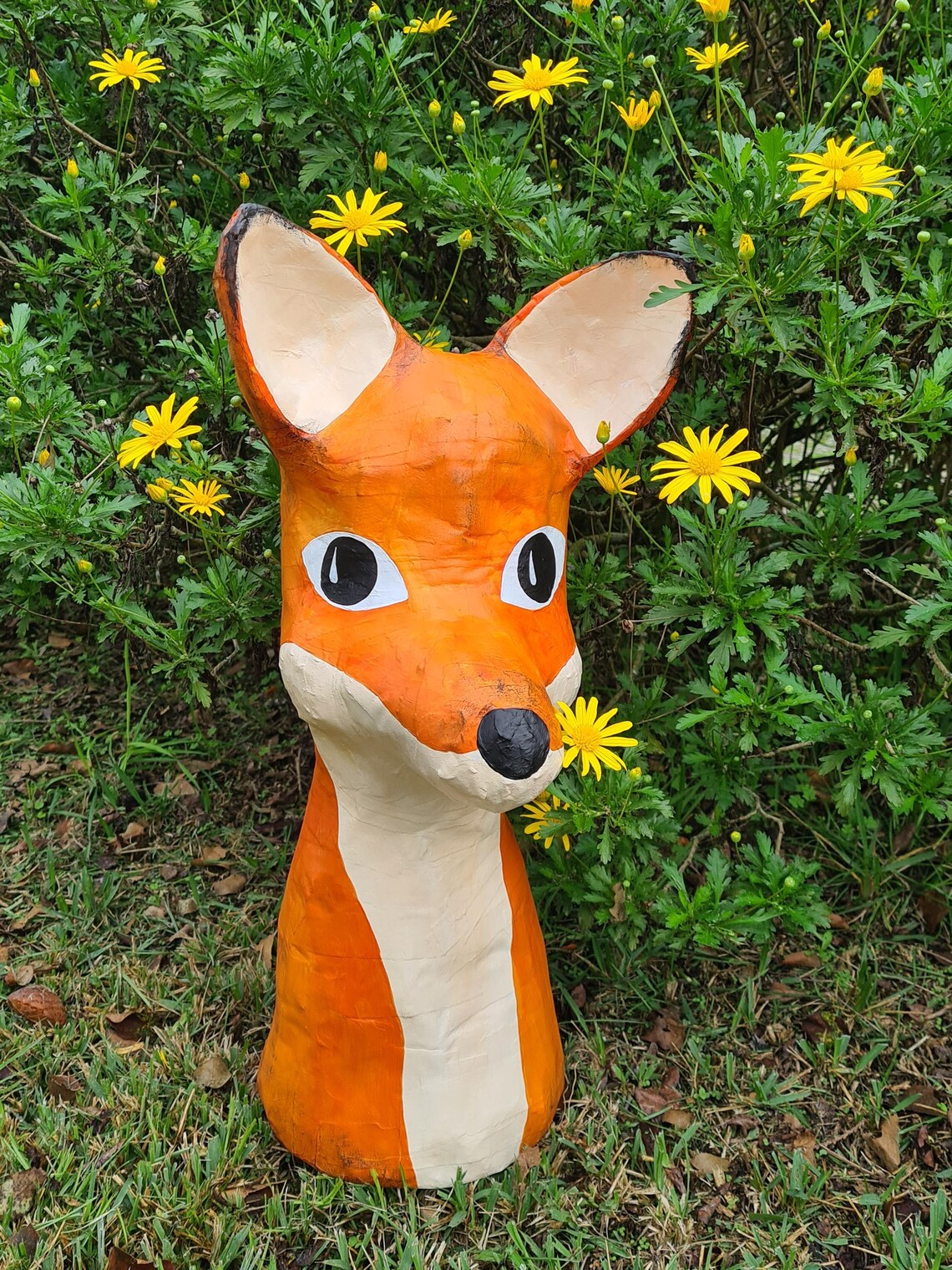 Paper-mache Fox Head Totem, Big Franklin. Large Paper Sculpture ...