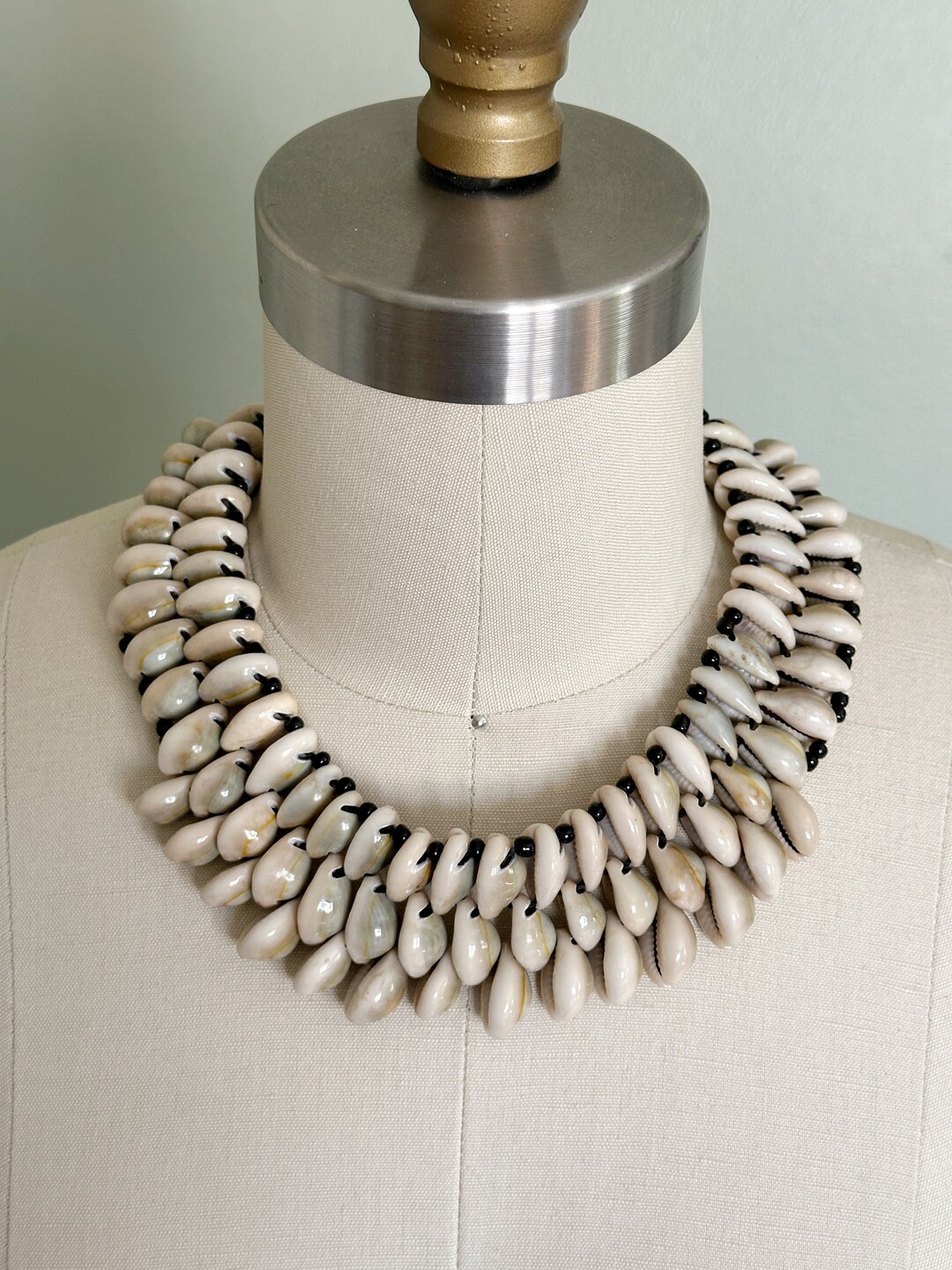 Vintage Statement African Cowrie Shell Necklace Bib Collar Natural ...