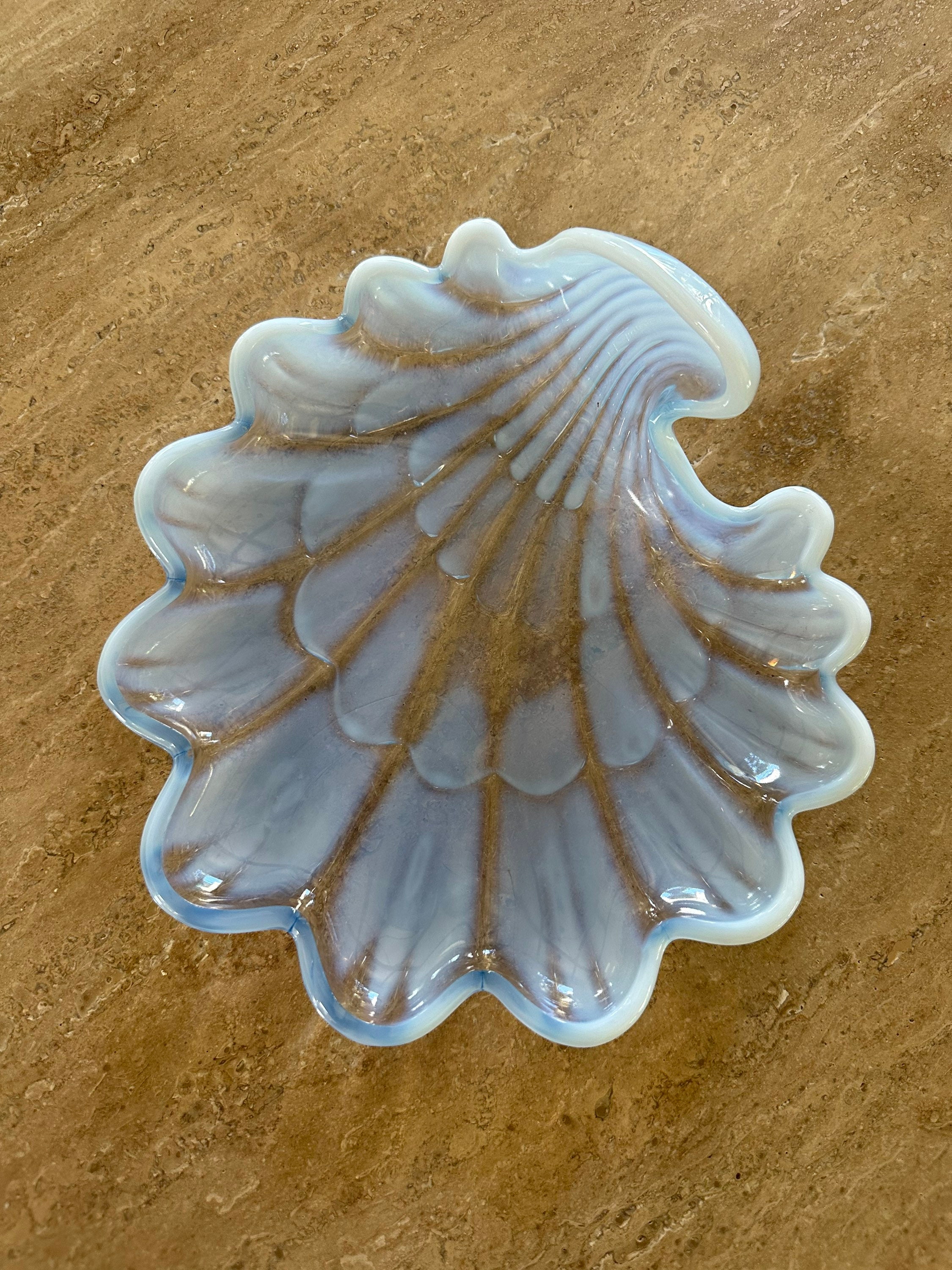 Vintage Opal Blue White Glass Shell Art Deco Style Scalloped - Etsy