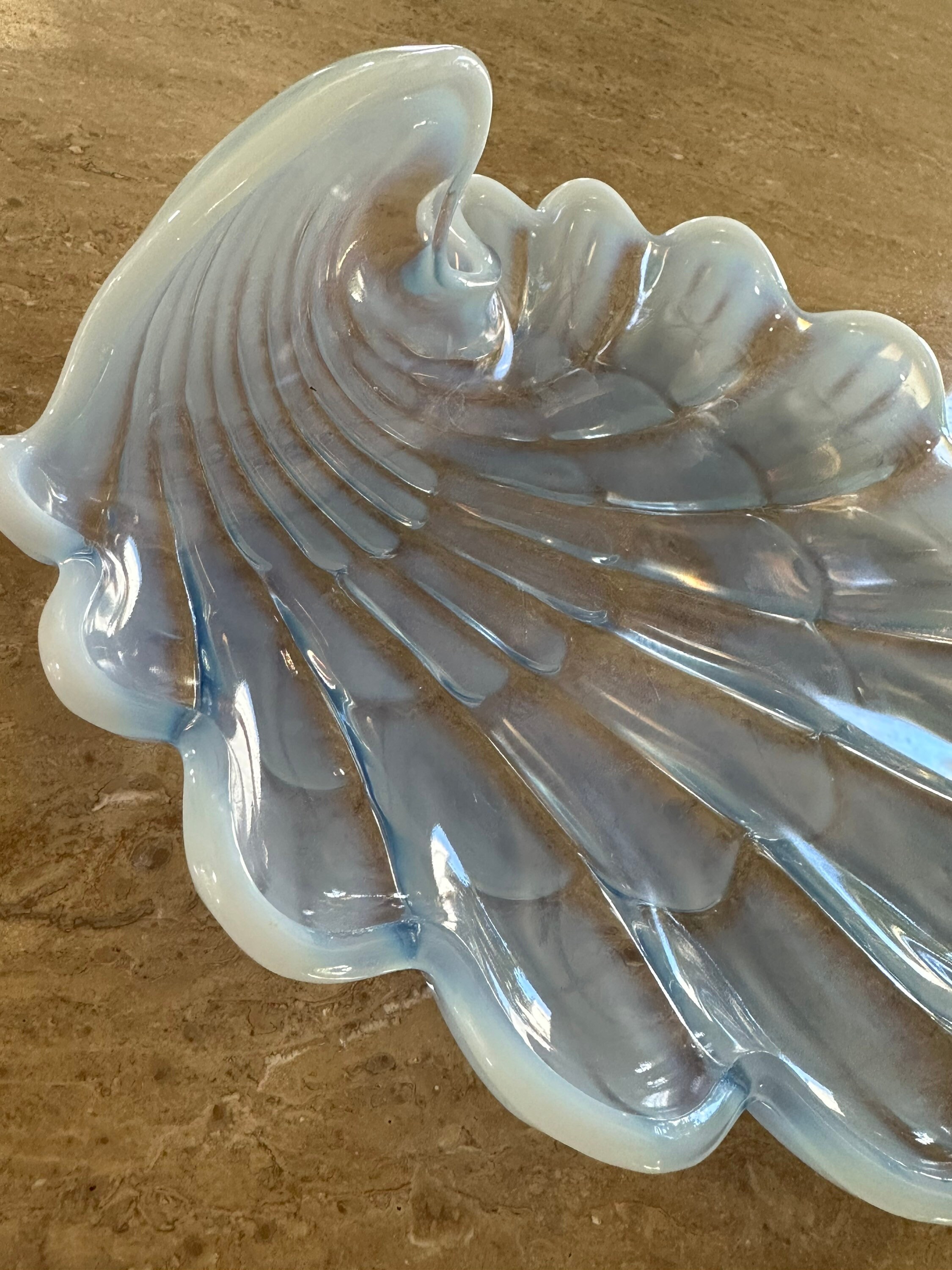 Vintage Opal Blue White Glass Shell Art Deco Style Scalloped - Etsy