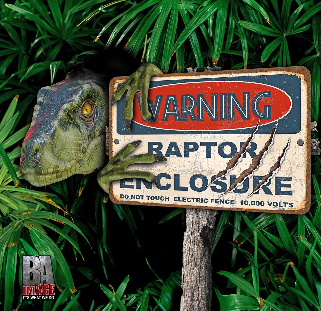 Dinosaur Enclosure Metal Warning – T-rex & Raptor Room Decor, Wall Art ...