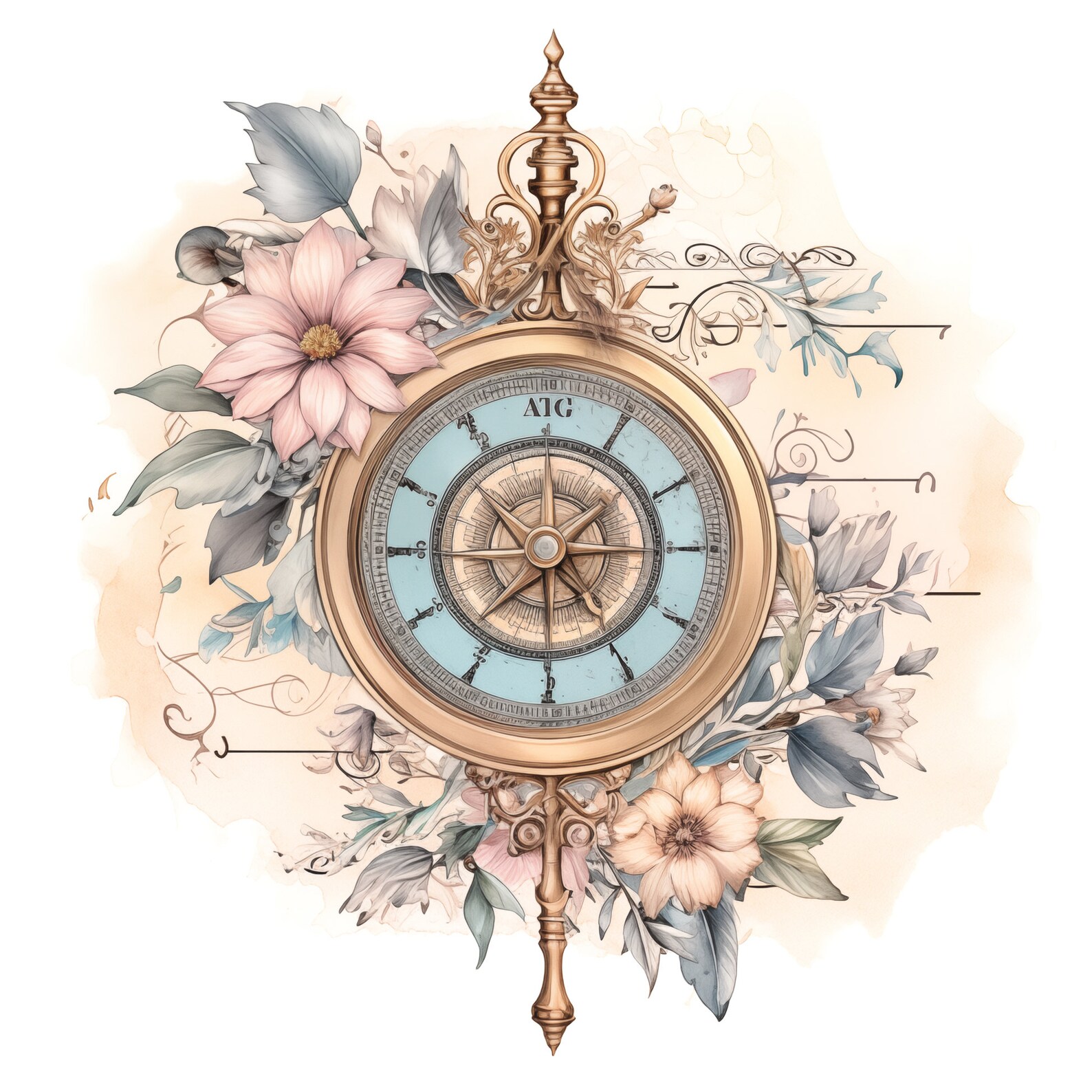 Vintage Compass Clipart Bundle, 10 High Quality Printable Jpgs ...