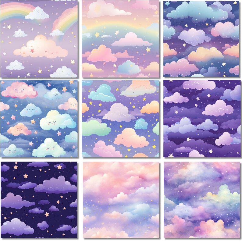 Pastel Cloud Pattern | Cute Cloud Digital Paper | Instant Download - Etsy