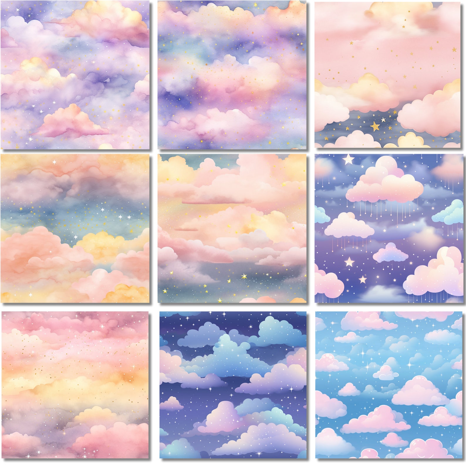 Pastel Cloud Pattern | Cute Cloud Digital Paper | Instant Download - Etsy