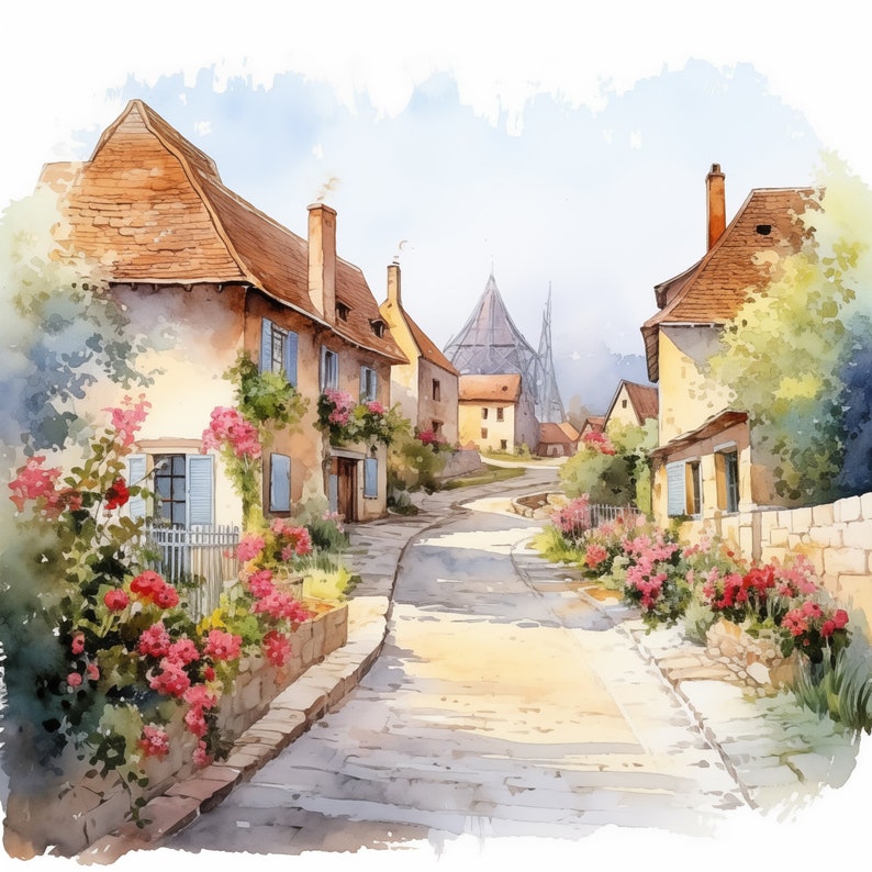 12 Watercolor Village Clipart Bundle, High Quality Printable Jpgs ...