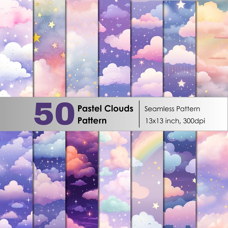 Pastel Cloud Pattern | Cute Cloud Digital Paper | Instant Download - Etsy