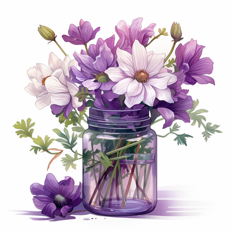 Watercolor Purple Flowers Clipart Bundle, 12 High Quality Printable ...