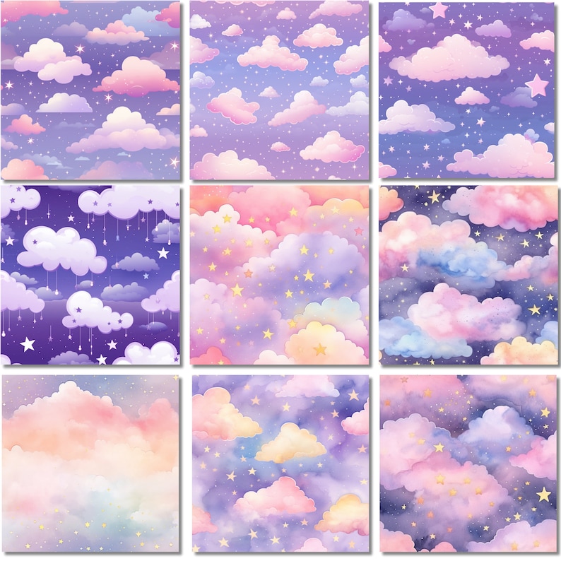 Pastel Cloud Pattern | Cute Cloud Digital Paper | Instant Download - Etsy