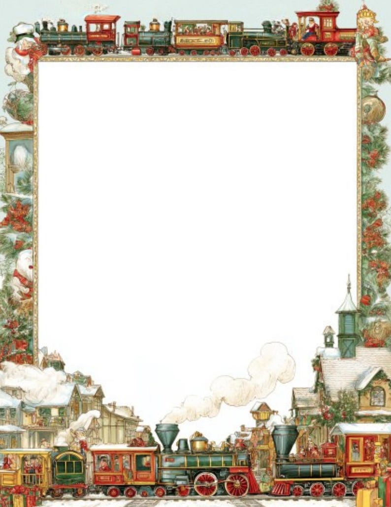 Christmas Trains Printable With Border Lot of 5 - Etsy