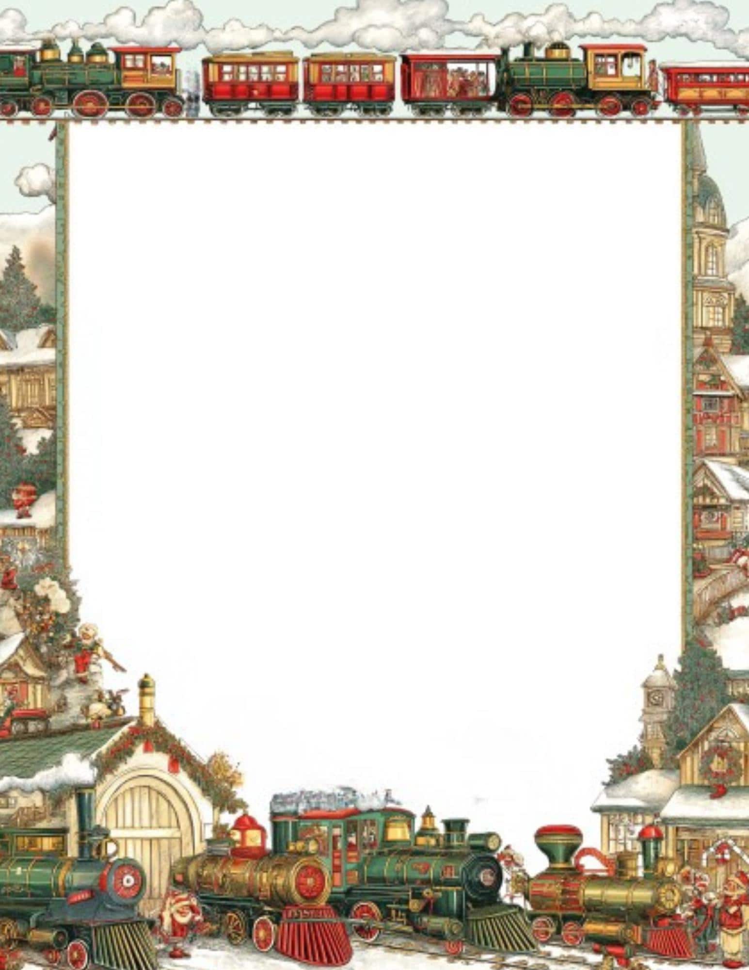 Christmas Trains Printable With Border Lot of 5 - Etsy