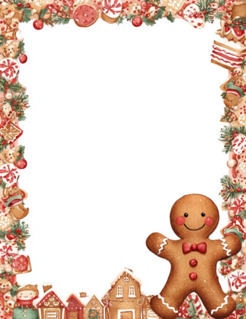 Gingerbread Man Christmas Border Printable Writing Paper Design - Lot ...