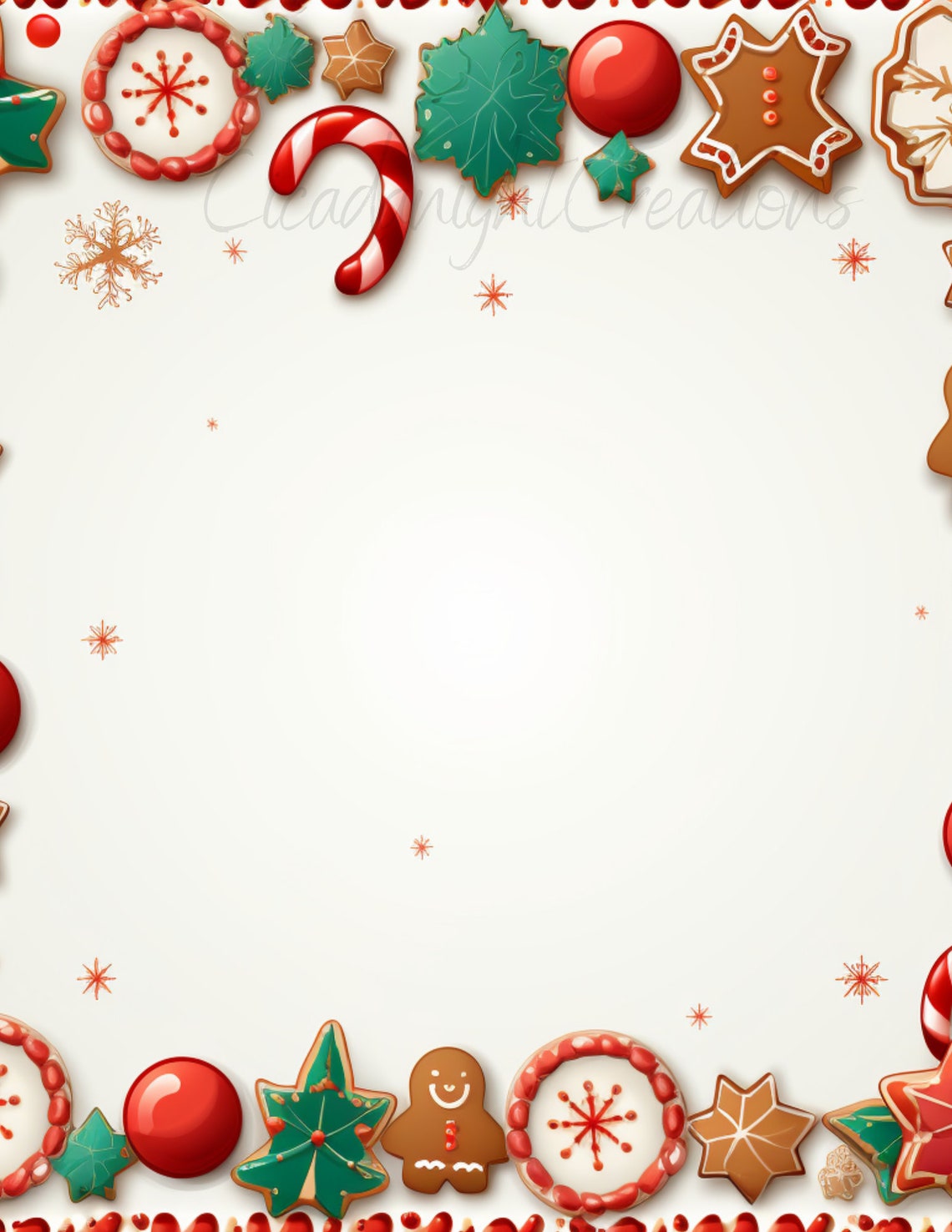 Whimsical Christmas Cookie Border Printable Writing Paper Design - Lot ...