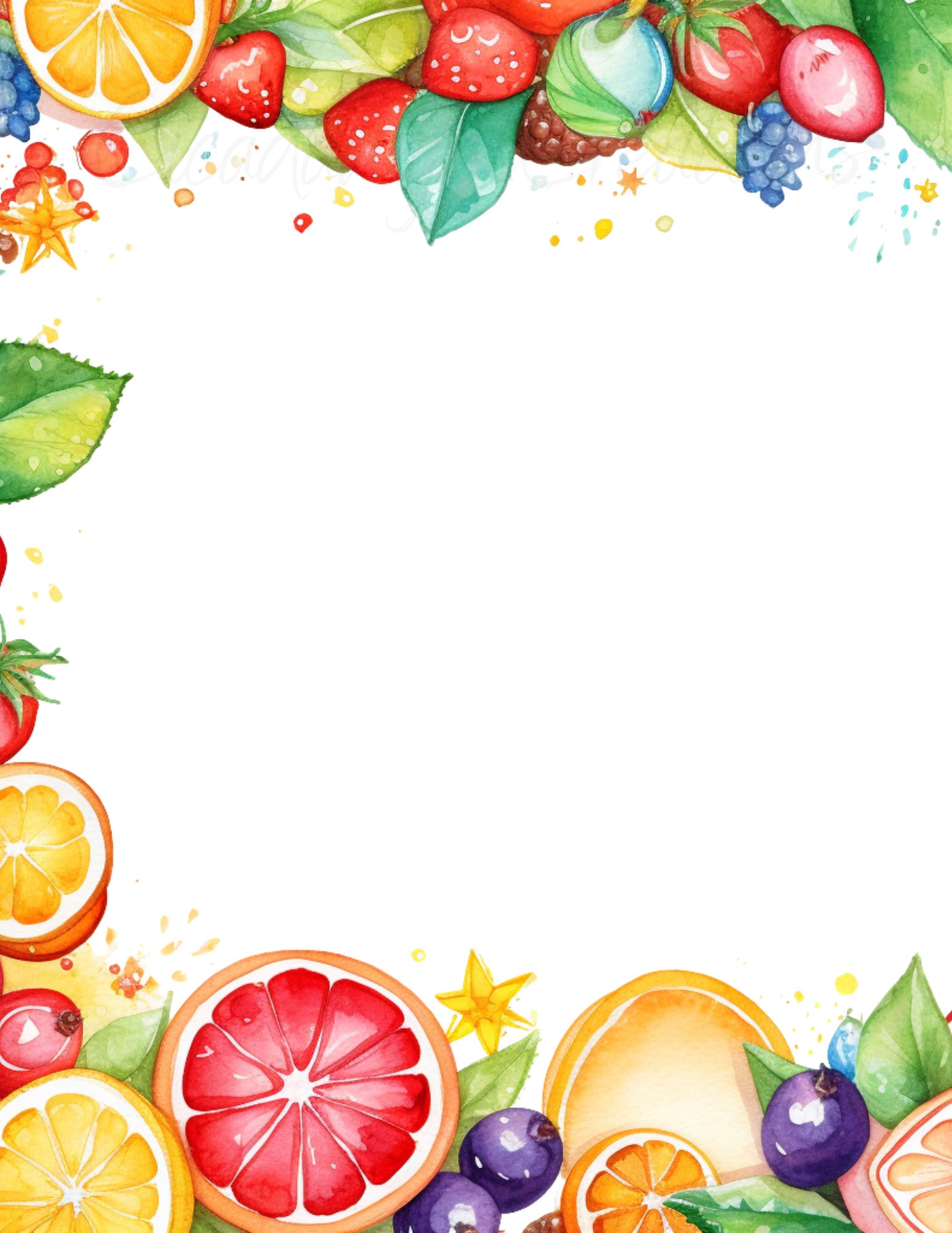 Whimsical Christmas Fruit Watercolor Printable Writing Paper Design Lot ...