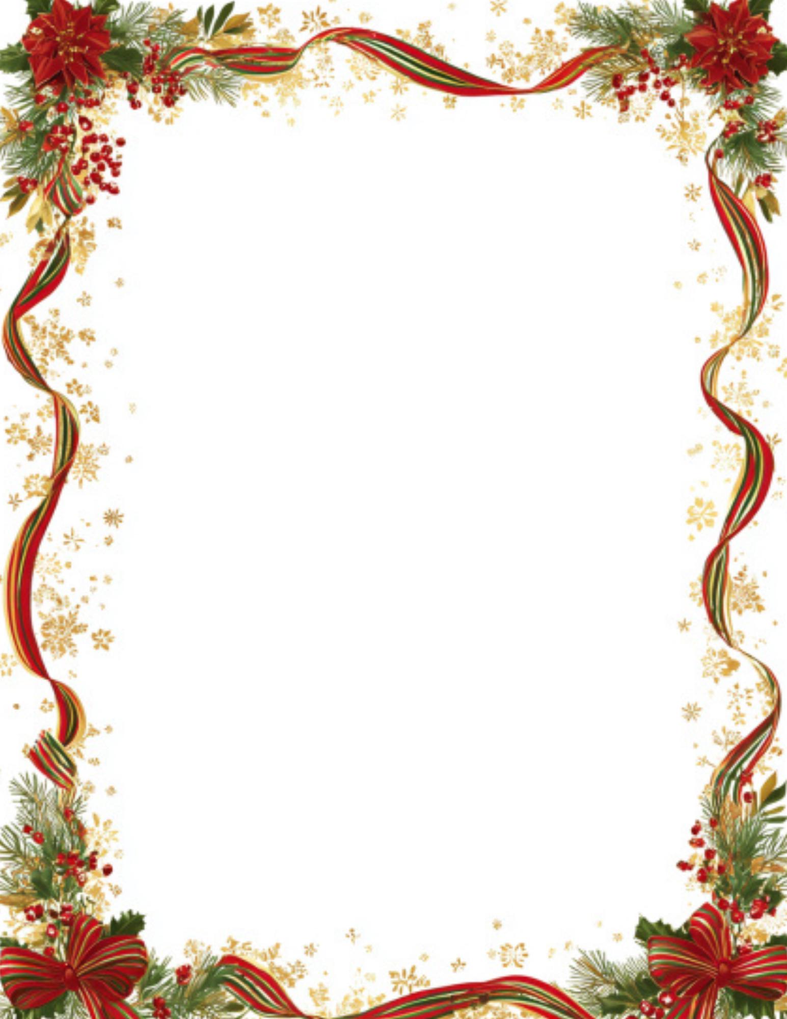 Christmas Ribbon Border Printable Writing Paper Design - Lot of 5 - Etsy