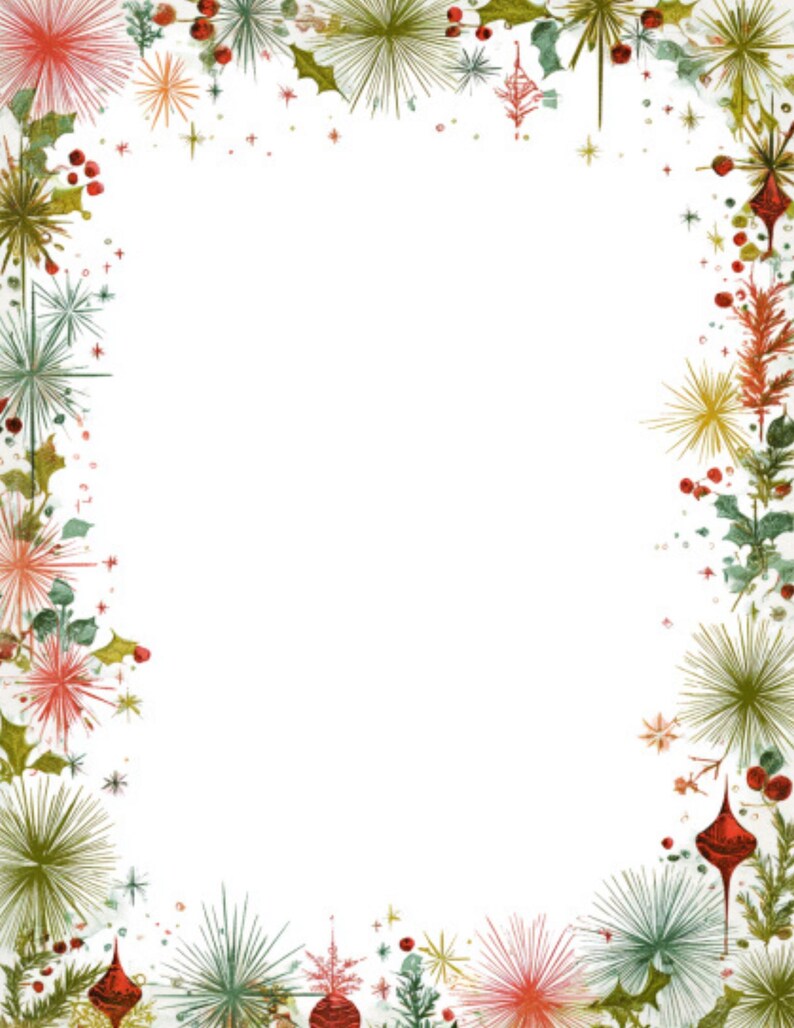Whimsical Atomic Christmas Border Printable Writing Paper Design - Lot ...