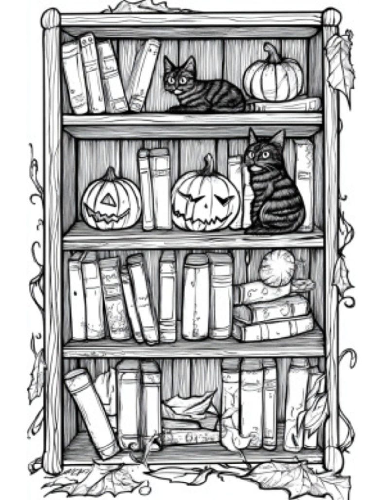 Whimsical Halloween Themed Bookshelf. 5 Fun Halloween Coloring Pages #2 ...