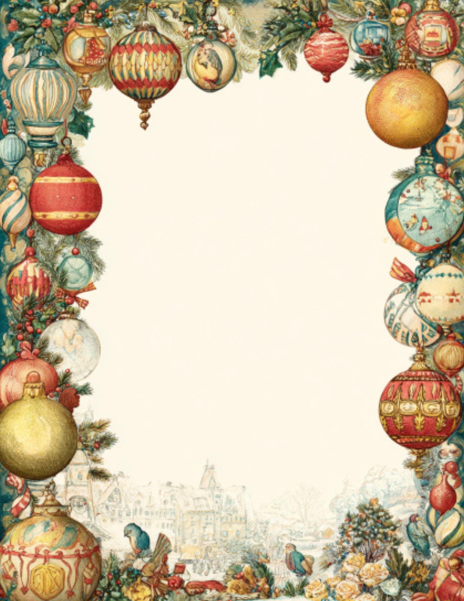 Colorful Traditional Christmas Bulbs Border Printable Writing Paper ...