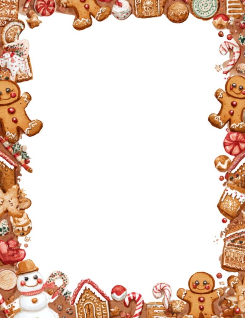 Bright Gingerbread Man Christmas Border Printable Writing Paper Design ...