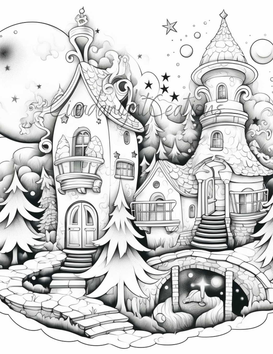 Whimsical Christmas Printable Coloring Pages Lot of 5 - Etsy