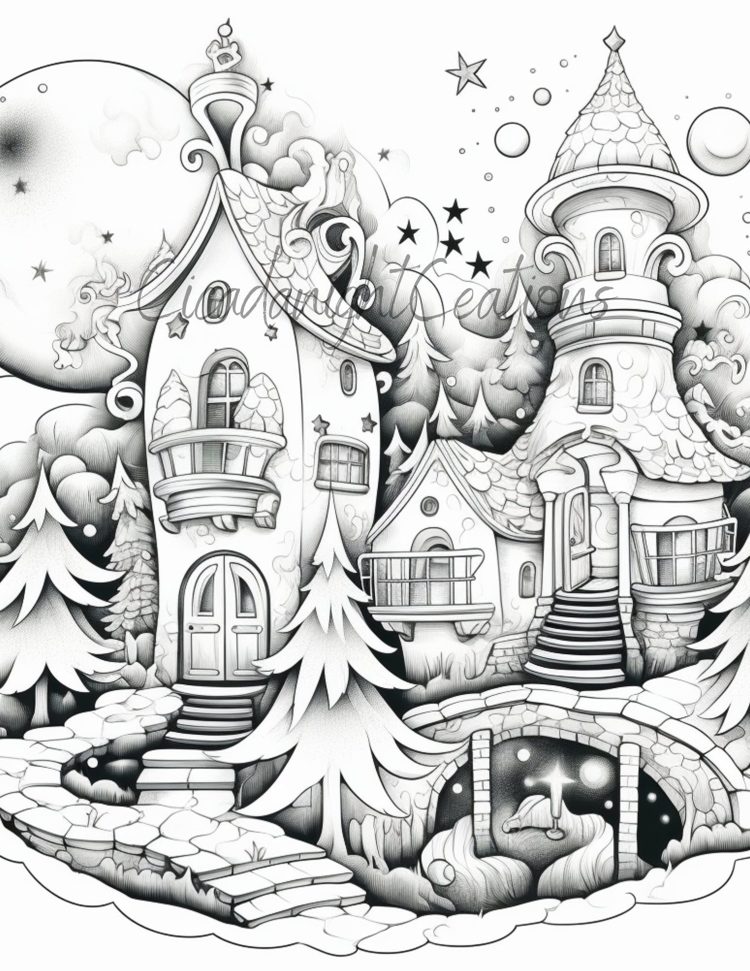 Whimsical Christmas Printable Coloring Pages Lot of 5 - Etsy