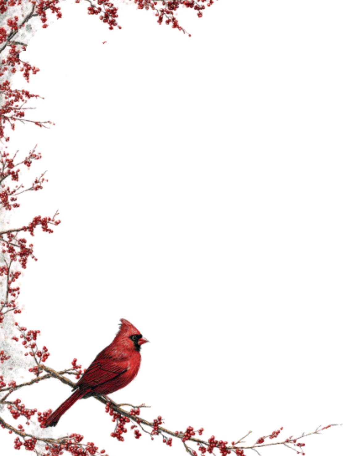 Winter Cardinal Border Printable Writing Paper Design - Lot of 5 - Etsy