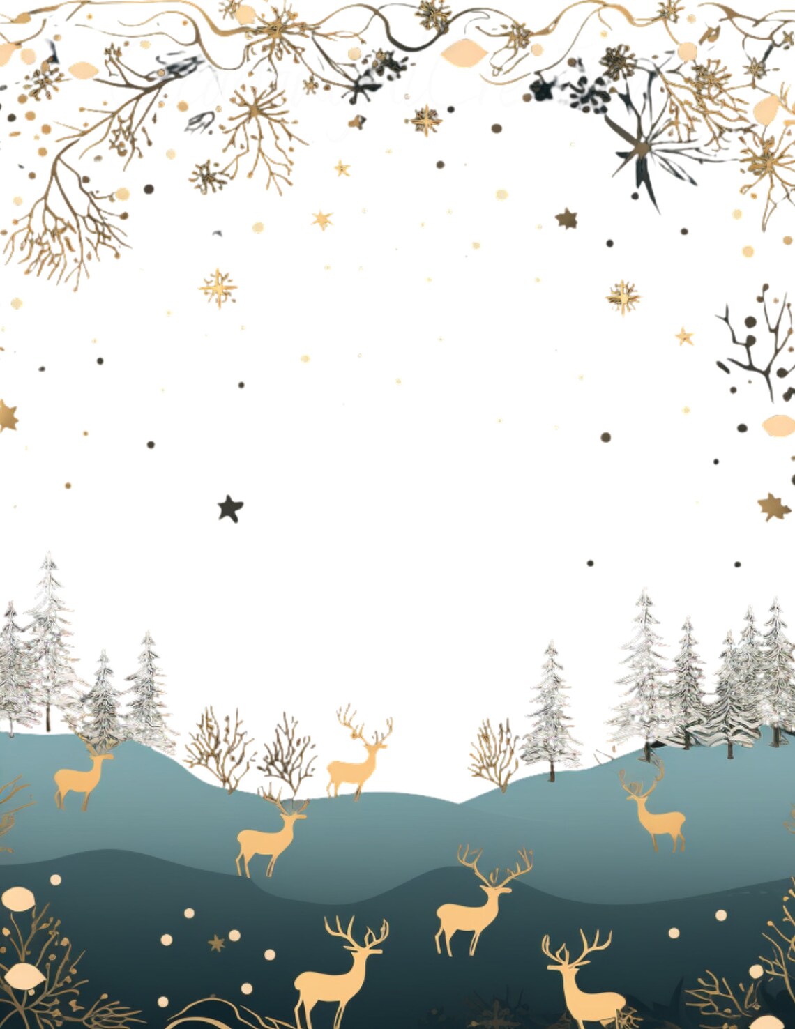 Whimsical Gold Christmas Printable Paper Border Design - Lot of 5 - Etsy