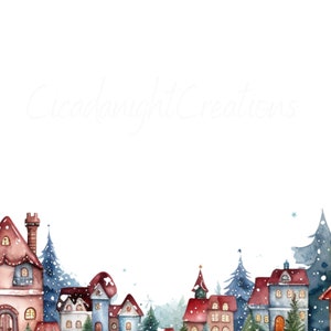 Whimsical Christmas Village Watercolor Printable Writing Paper Design ...
