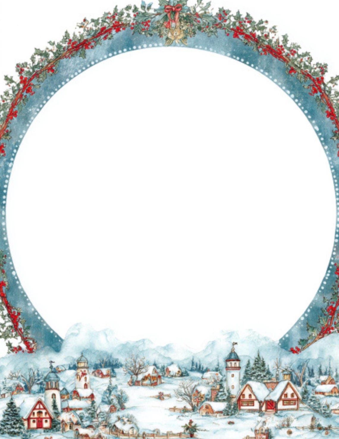 Rounded Winter Christmas Border Printable Writing Paper Design - Lot of ...