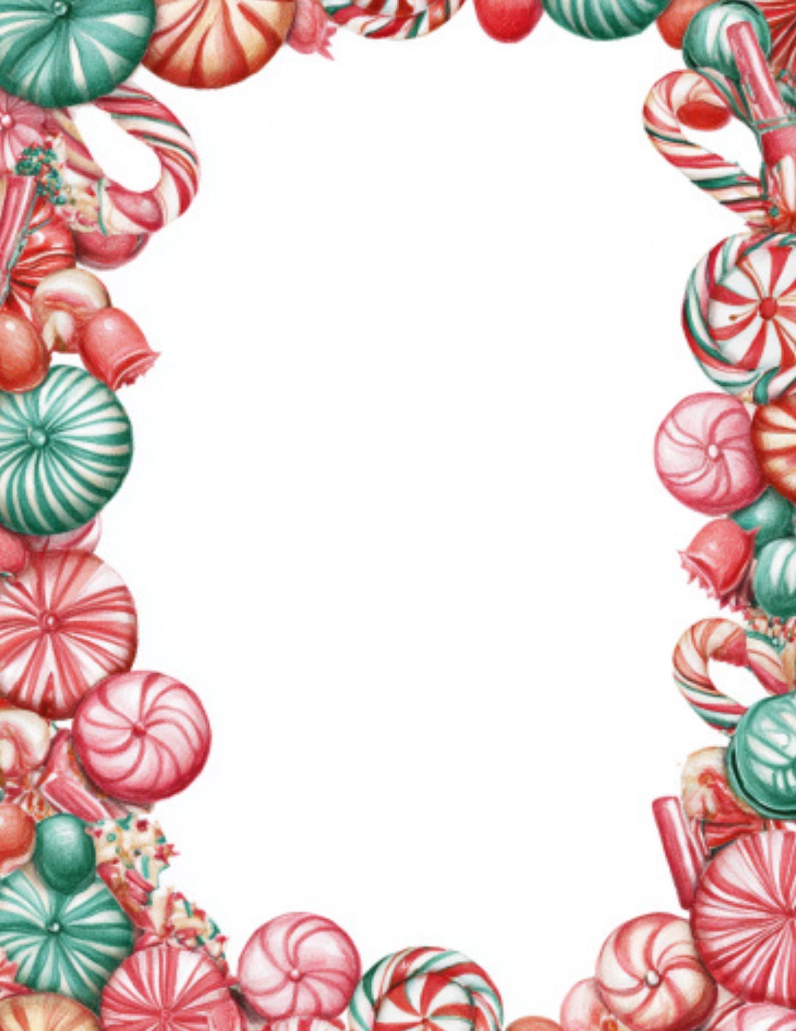 Colorful Christmas Candy Border Printable Writing Paper Design - Lot of ...