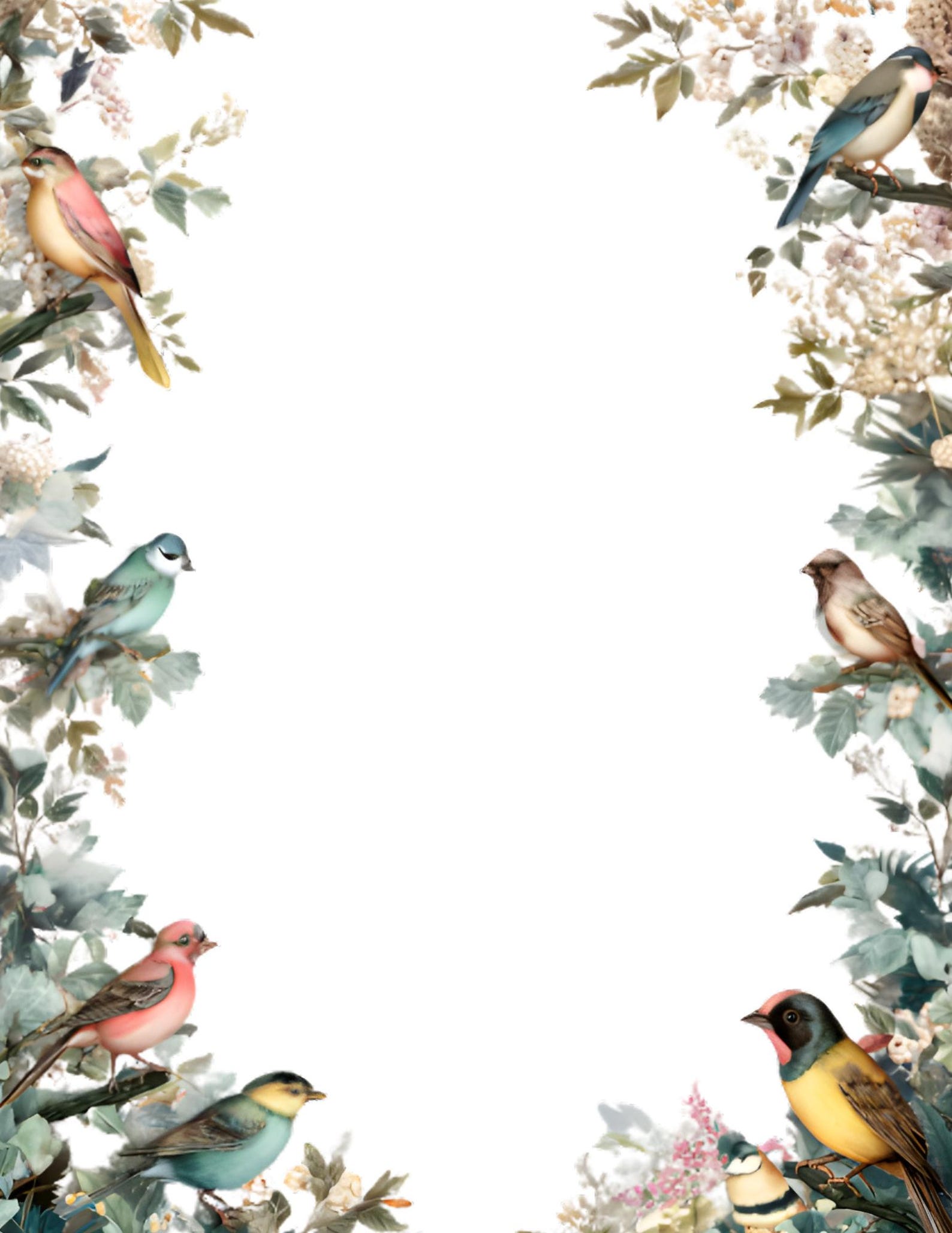 Pretty Birds Border Writing Paper Design - Lot of 5 - Etsy