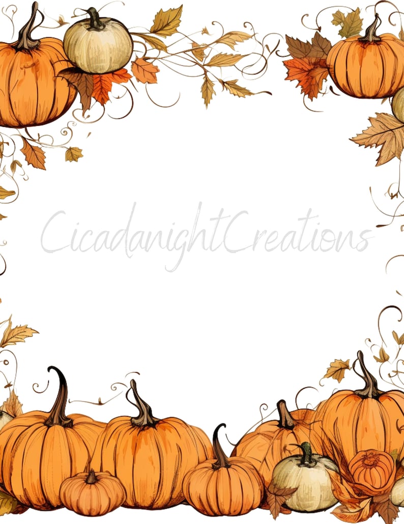 Whimsical Autumn Printable With Border Lot of 5 -white Background - Etsy