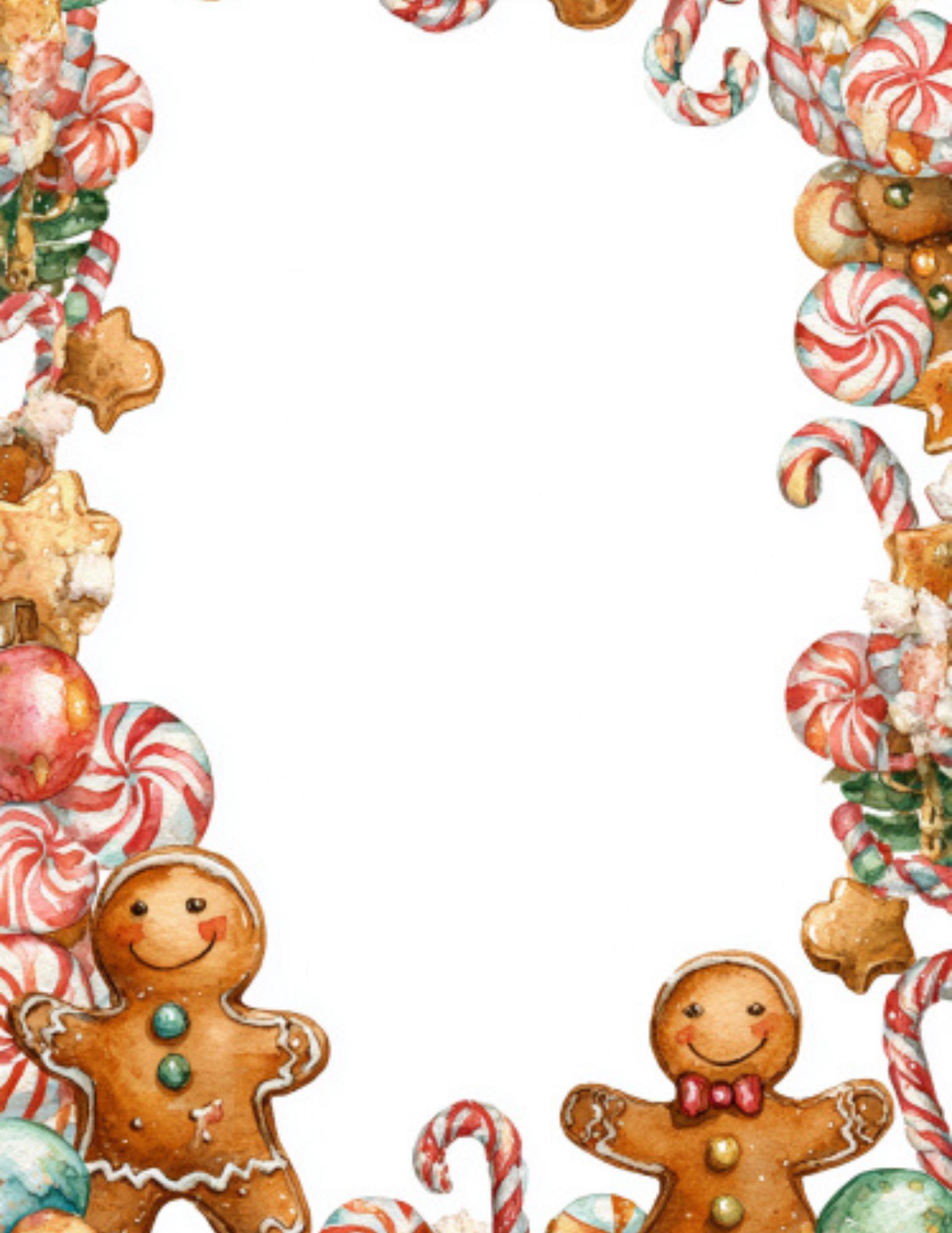 Whimsical Gingerbread Man Christmas Printable With Border Lot of 5 - Etsy