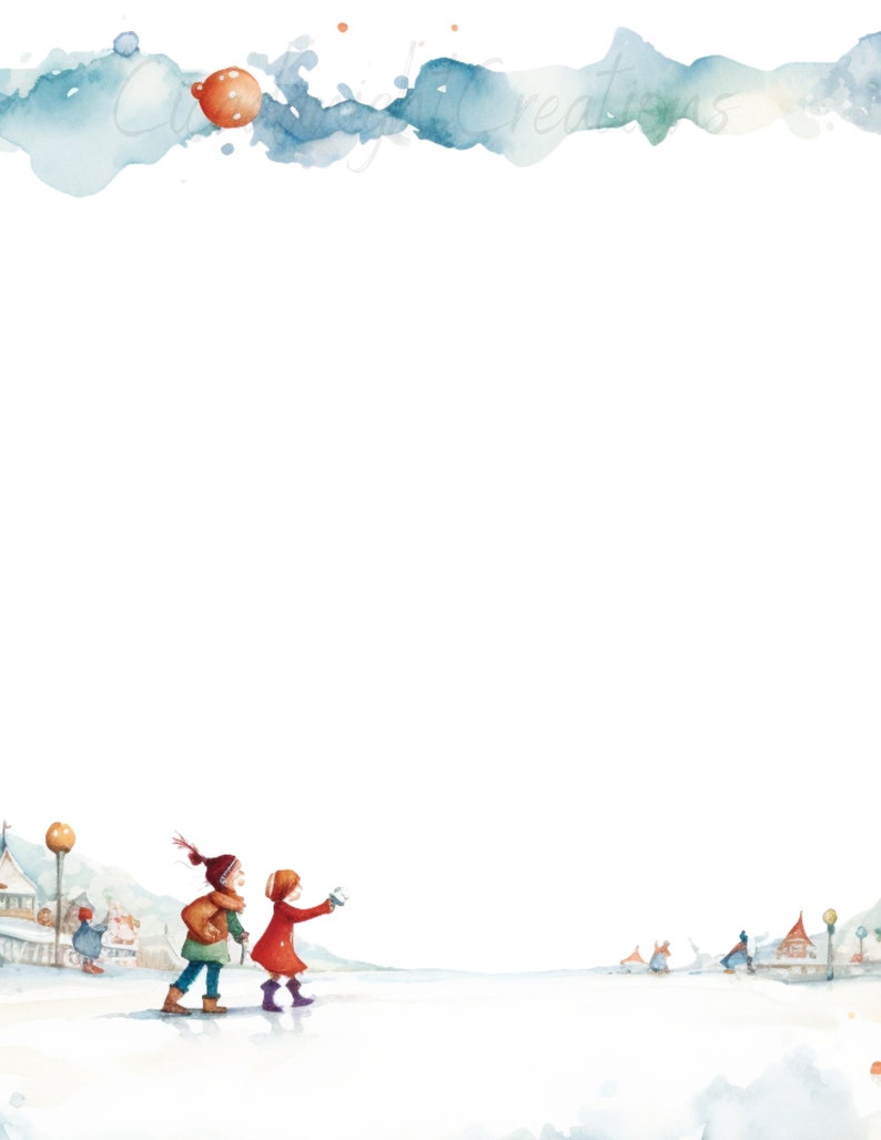 Whimsical Winter Snowball Fight Printable Paper Border Design Writing ...