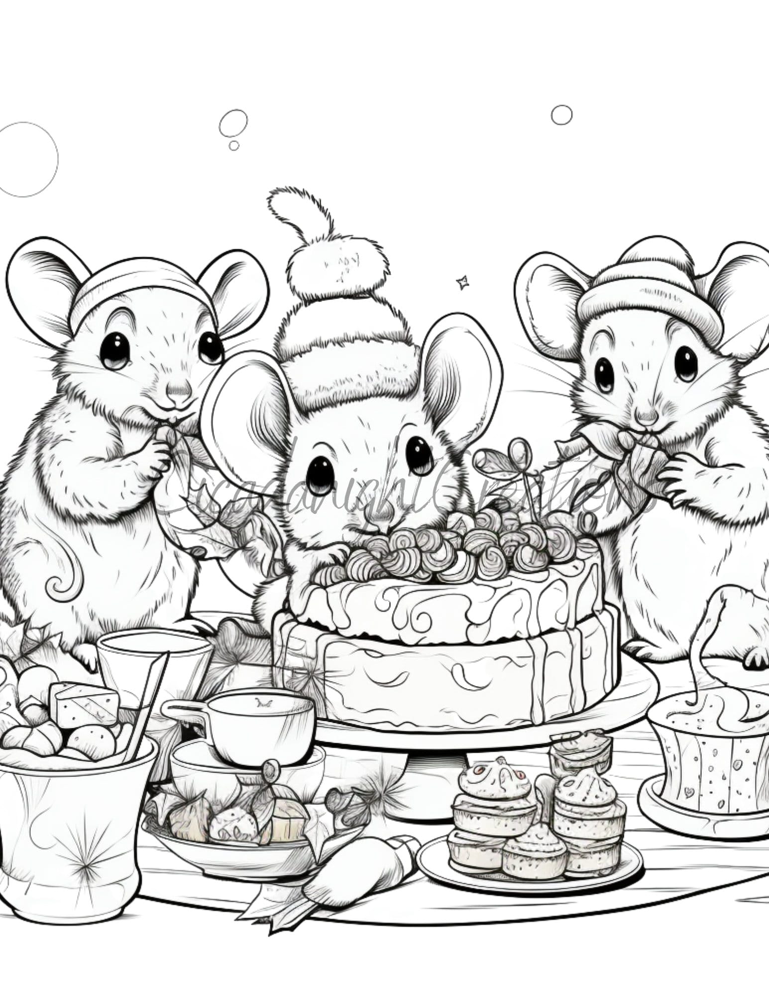 Whimsical Mouse Christmas Printable Coloring Pages Lot of 5 - Etsy