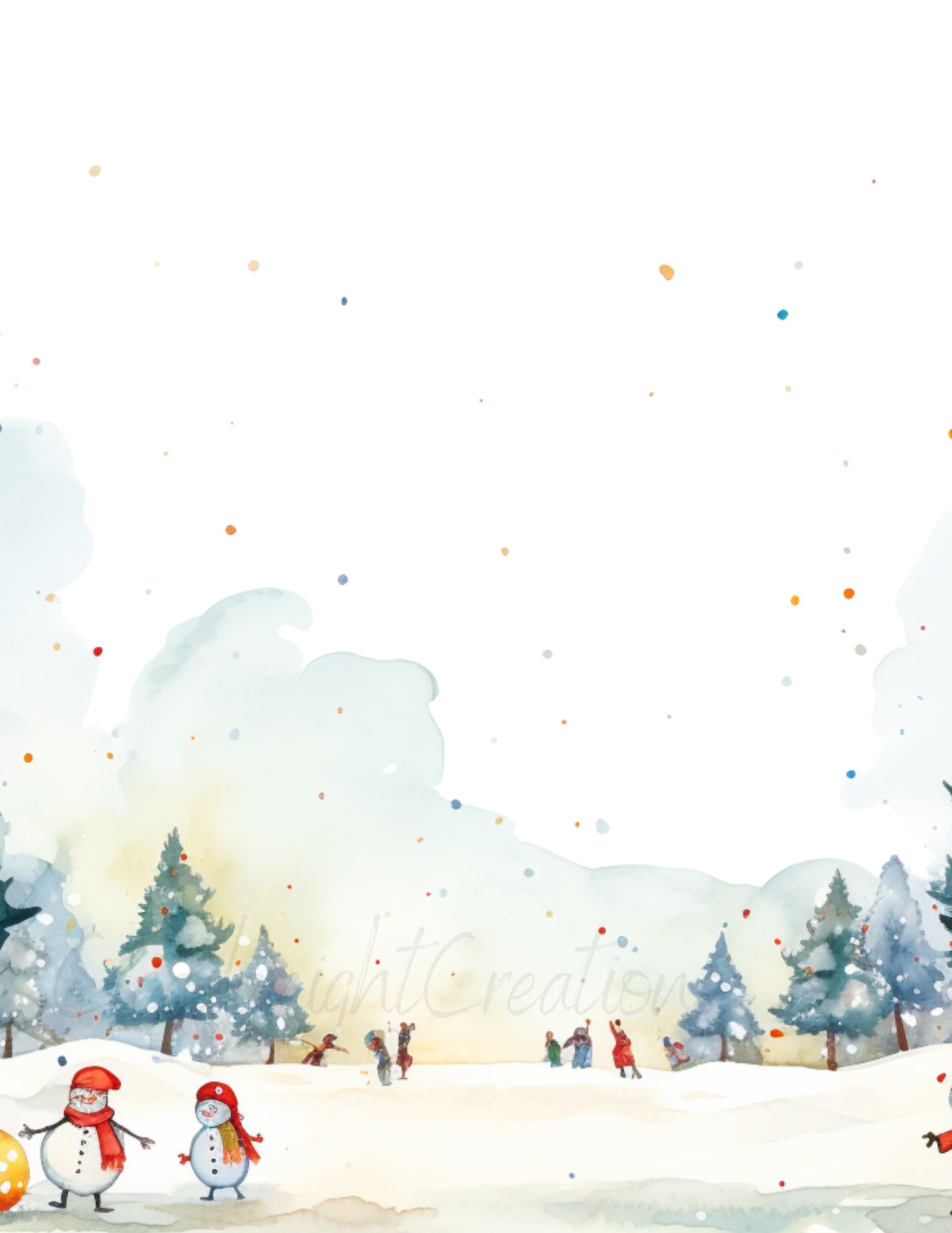 Whimsical Winter Snowball Fight Printable Paper Border Design Writing ...