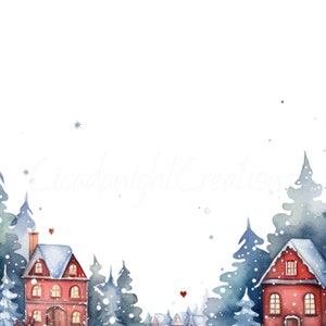 Whimsical Christmas Village Watercolor Printable Writing Paper Design ...