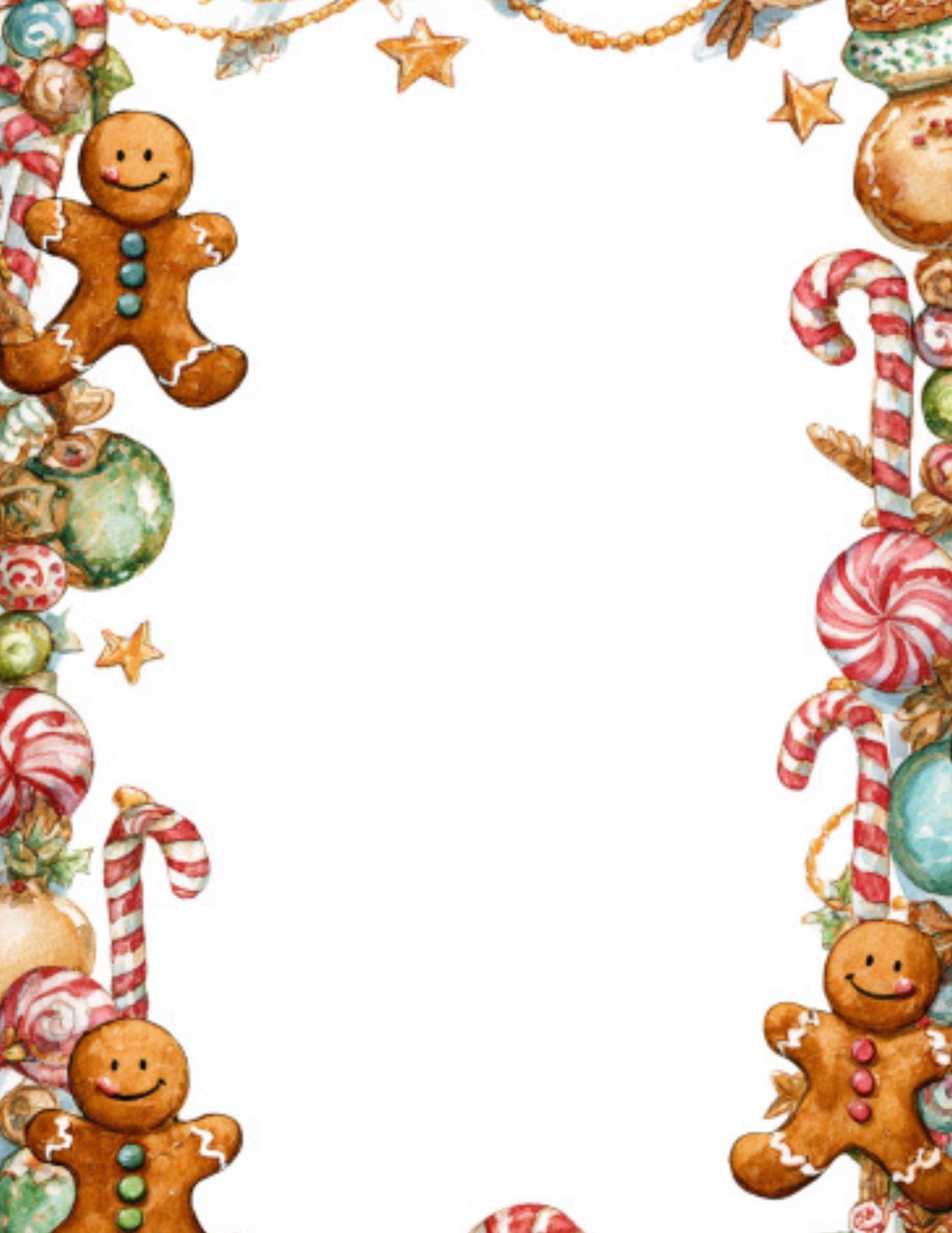 Whimsical Gingerbread Man Christmas Printable With Border Lot of 5 - Etsy