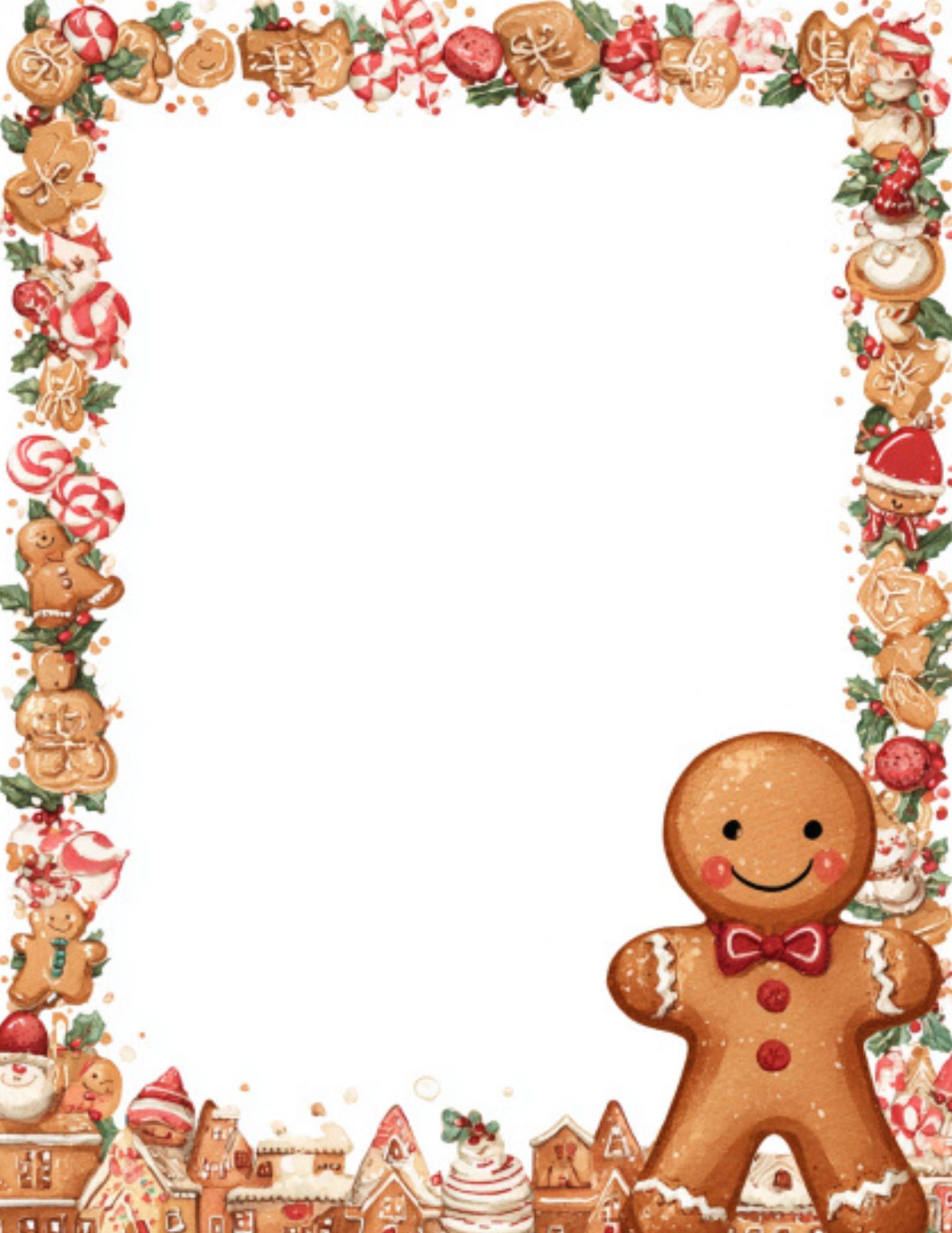 Gingerbread Man Christmas Border Printable Writing Paper Design - Lot ...