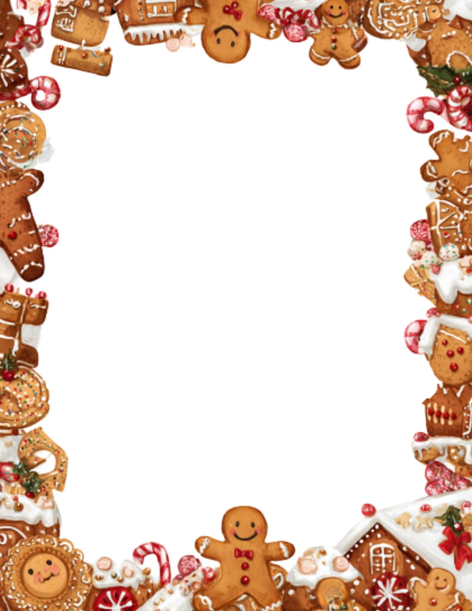 Bright Gingerbread Man Christmas Border Printable Writing Paper Design ...