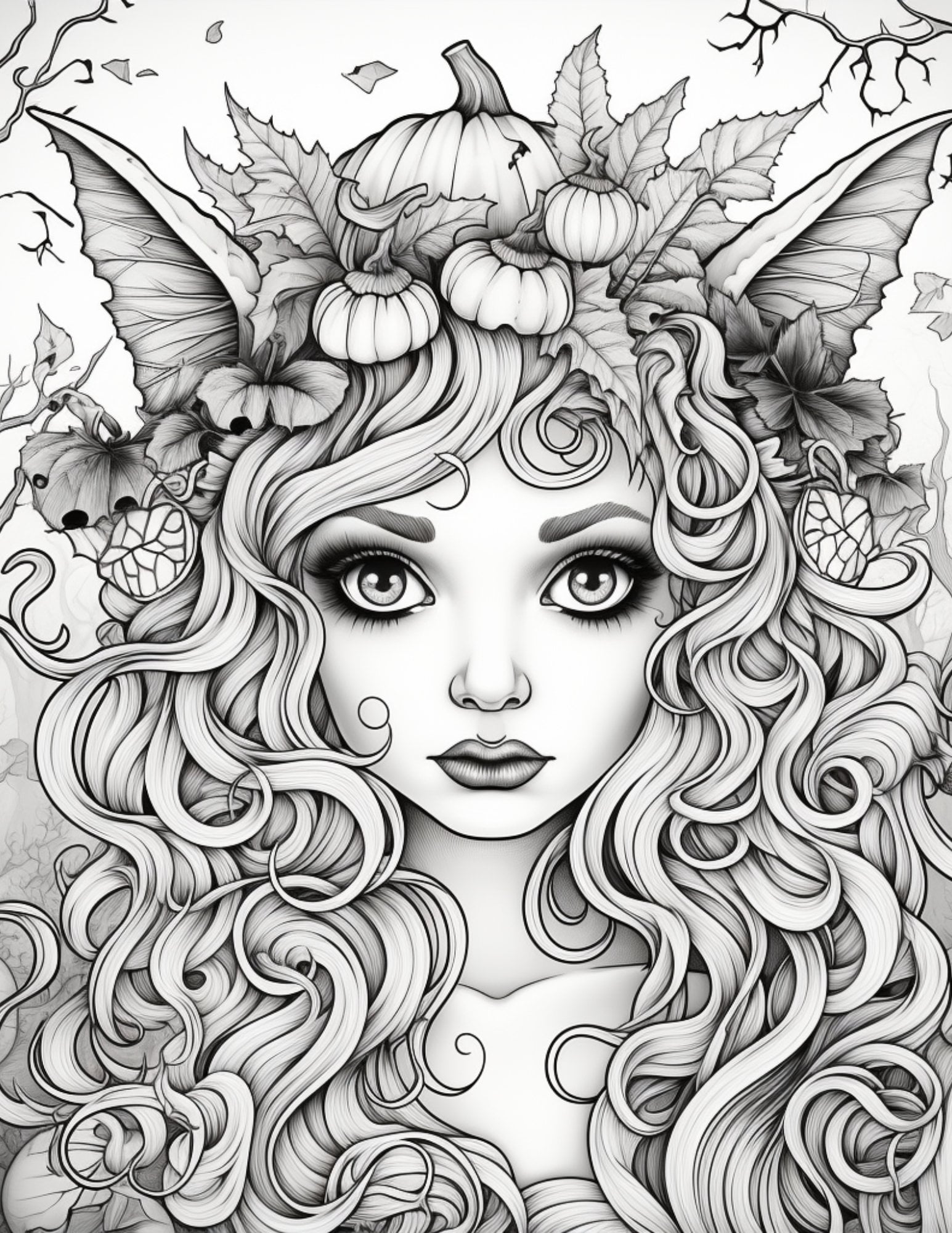 Halloween Adult Coloring Pages, Whimsical Girls, 5 Designs (digital ...
