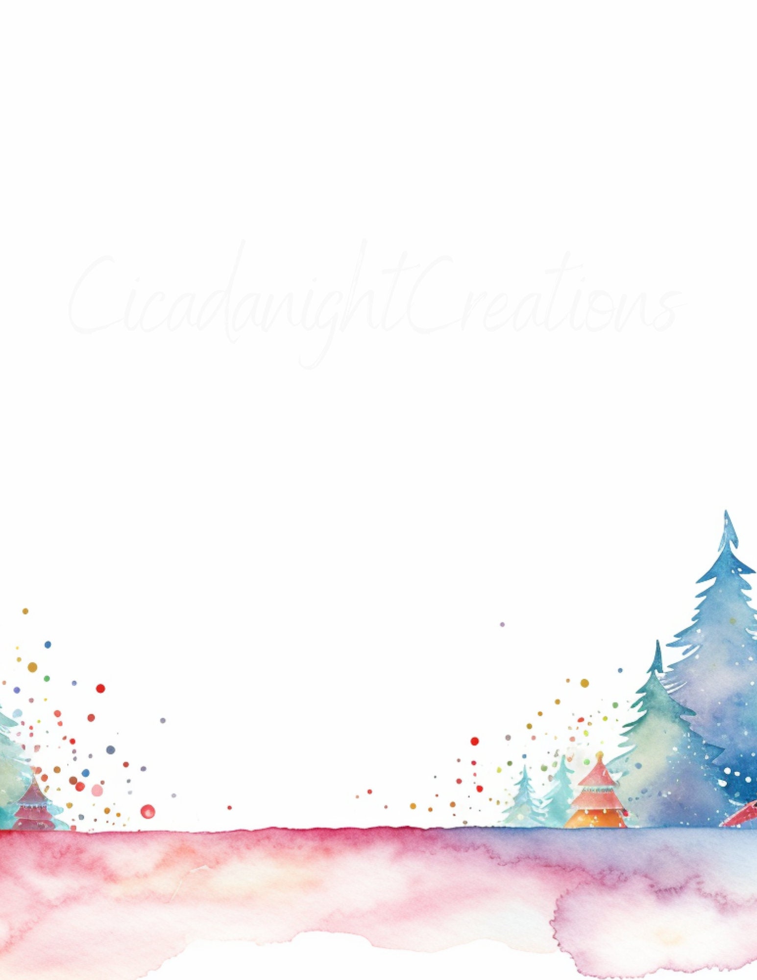 Whimsical Christmas Watercolor Printable Writing Paper Design Lot of 5 ...