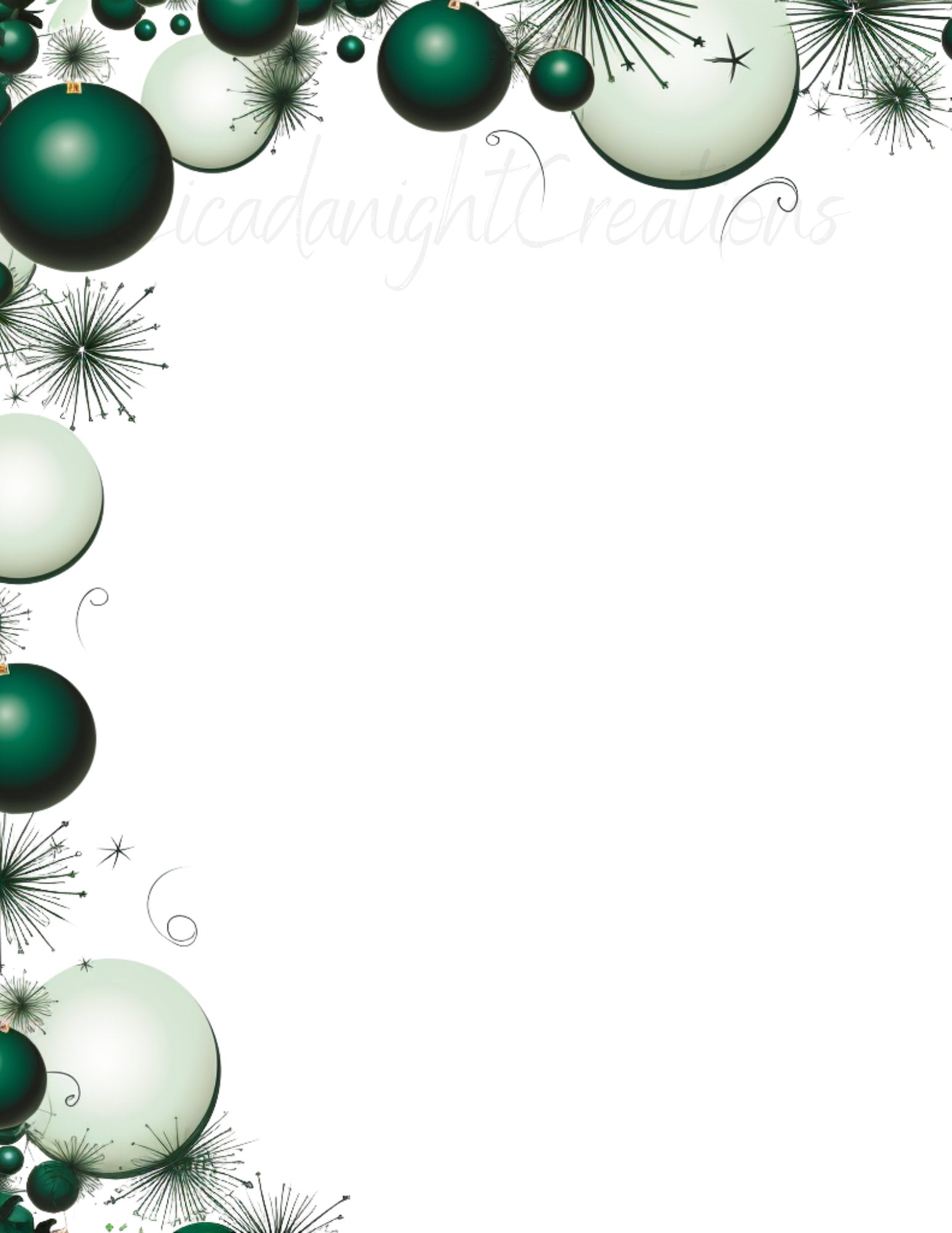 Whimsical Green Christmas Watercolor Printable Writing Paper Design Lot ...