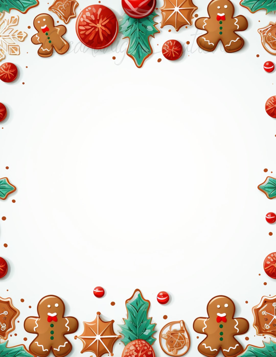 Whimsical Christmas Cookie Border Printable Writing Paper Design - Lot ...