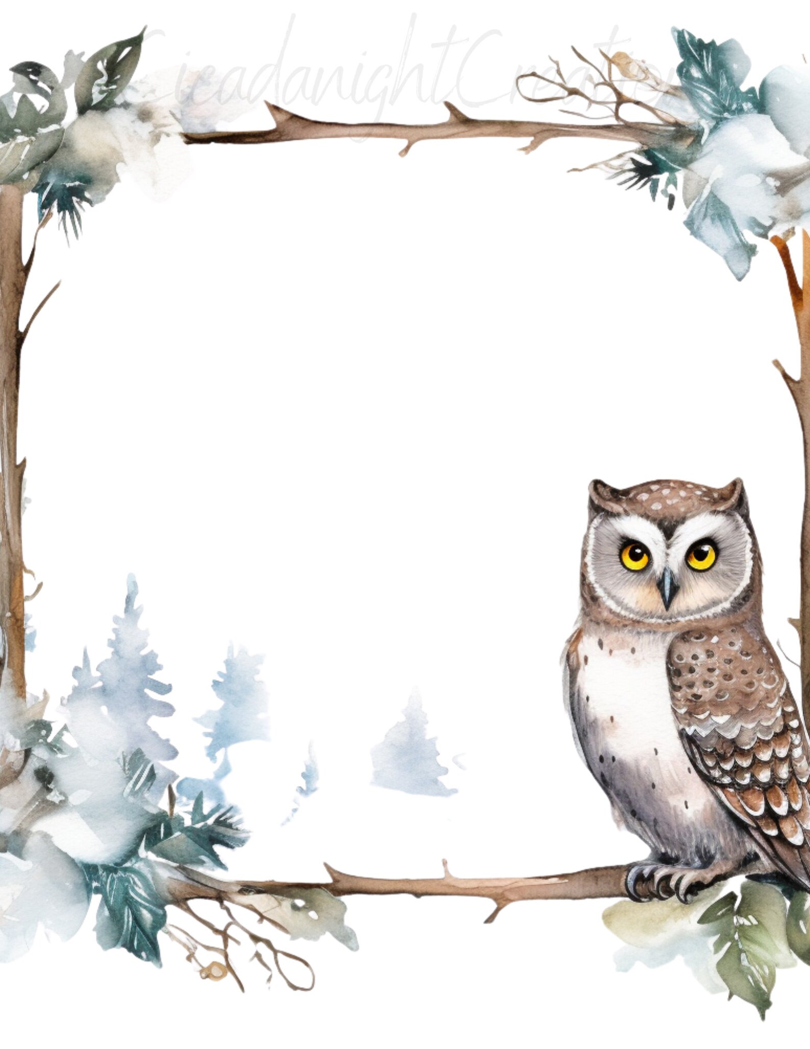 Whimsical Winter Owl Printable Paper Border Design Lot of 5 - Etsy