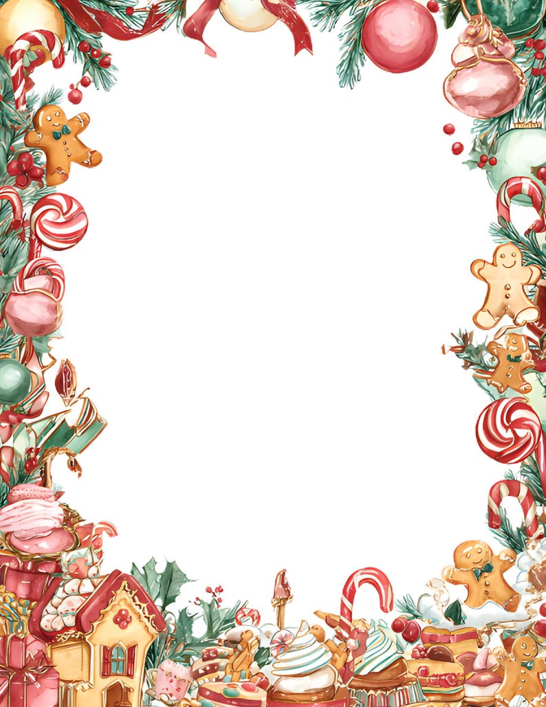 Sweet Treats Christmas Border Printable Writing Paper Design - Lot of 5 ...