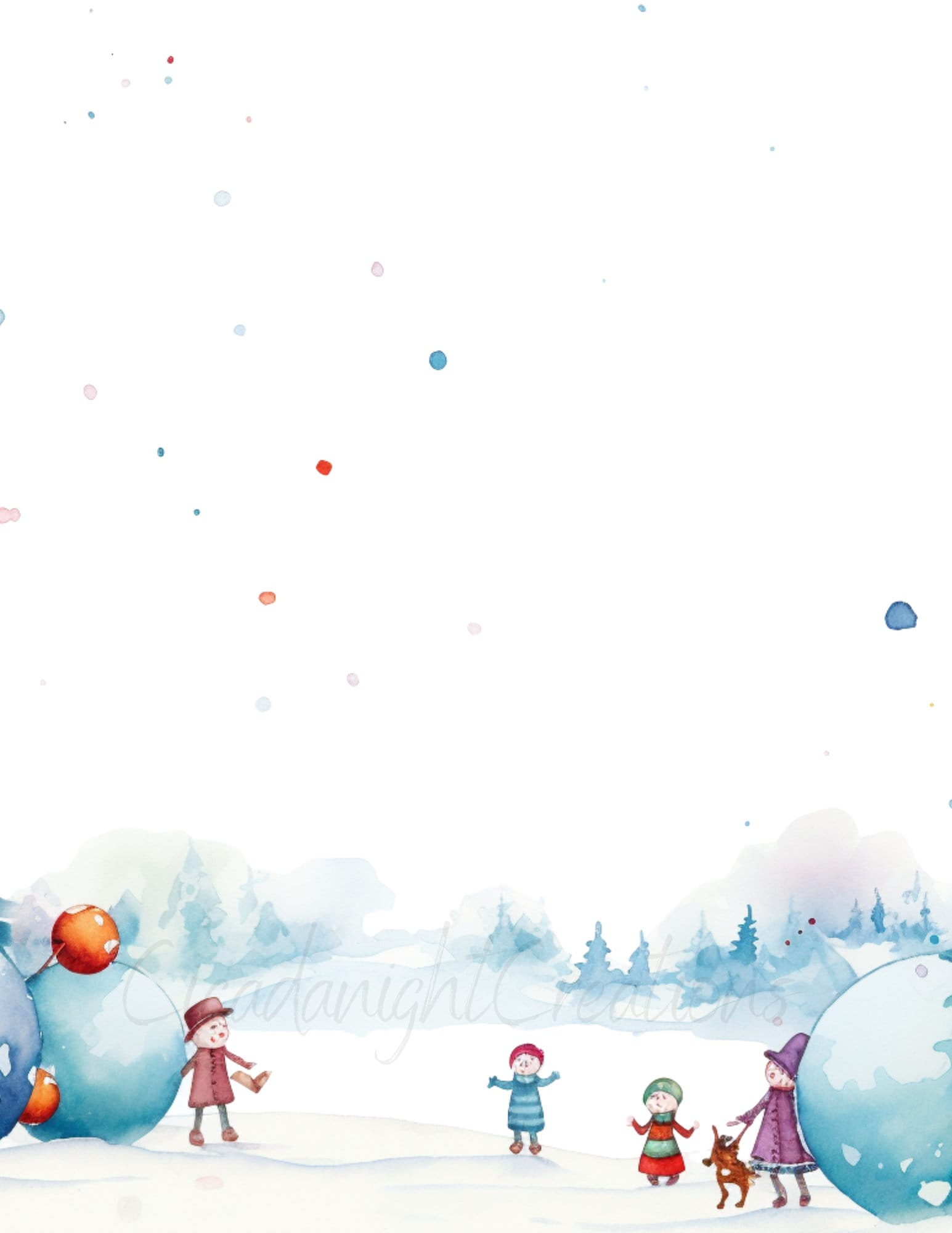 Whimsical Winter Snowball Fight Printable Paper Border Design Writing ...