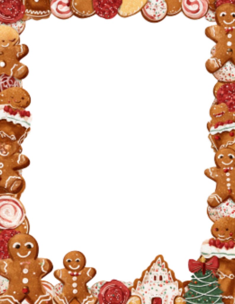 Bright Gingerbread Man Christmas Border Printable Writing Paper Design ...