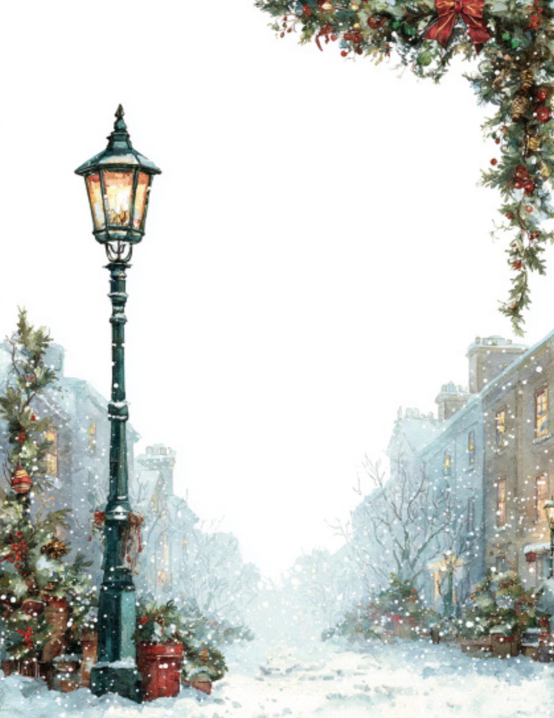Christmas Street Lamp Border Printable Writing Paper Design - Lot of 5 ...